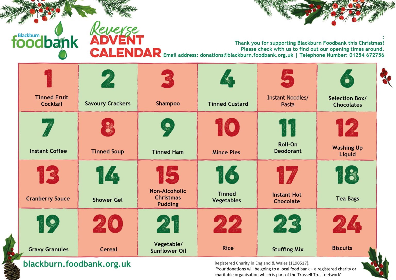 Reverse Advent Calendar 2022 | Blackburn Foodbank